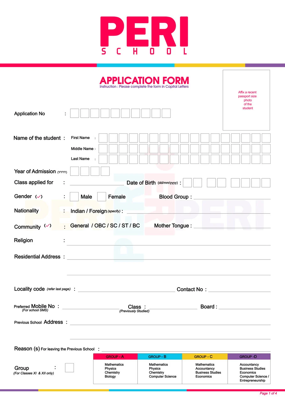 PERI School Application Form